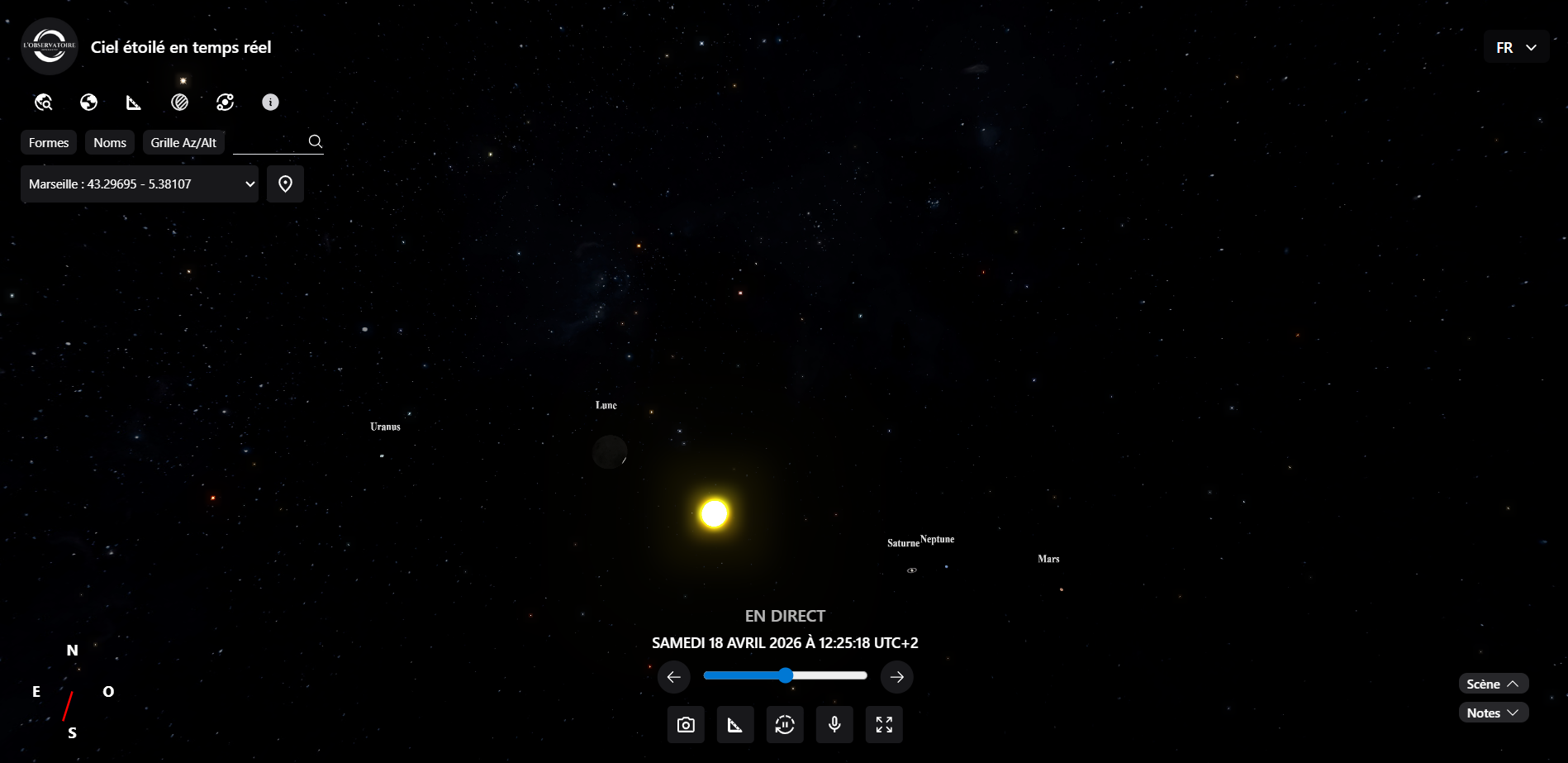 Position of the planets in the sky today - L'Observatoire Interactif